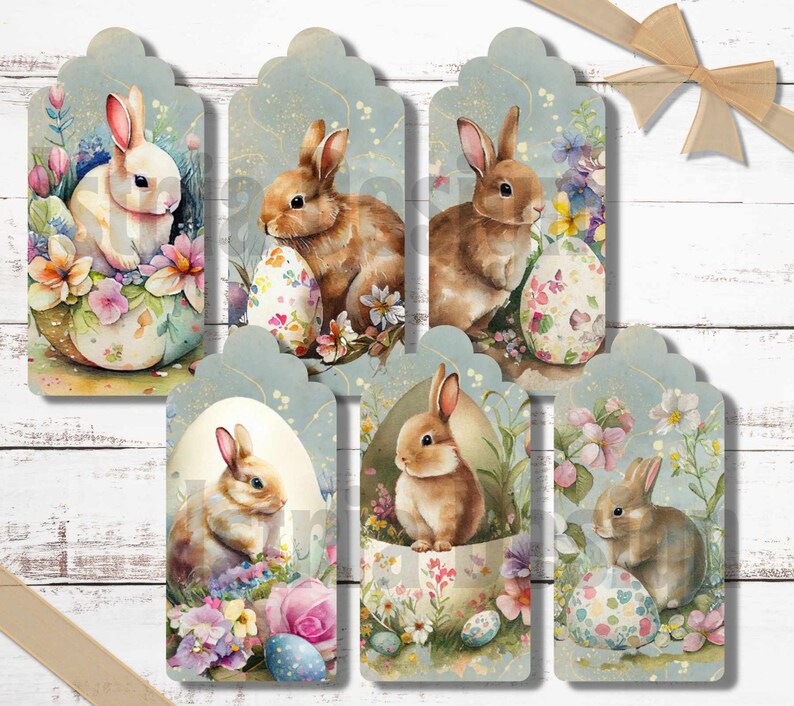 Vintage Bunny Gift Tags, Printable Easter Tags, Floral Spring Tag, Junk ...