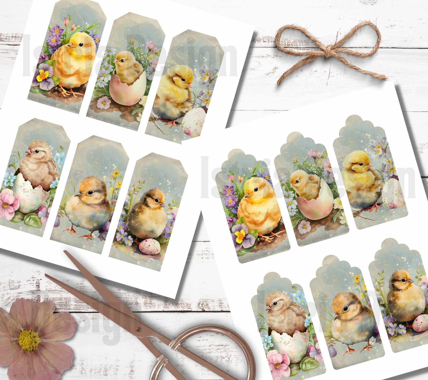 Easter Chicks Tags, Vintage Easter Printable Gift Tags, Easter Basket ...