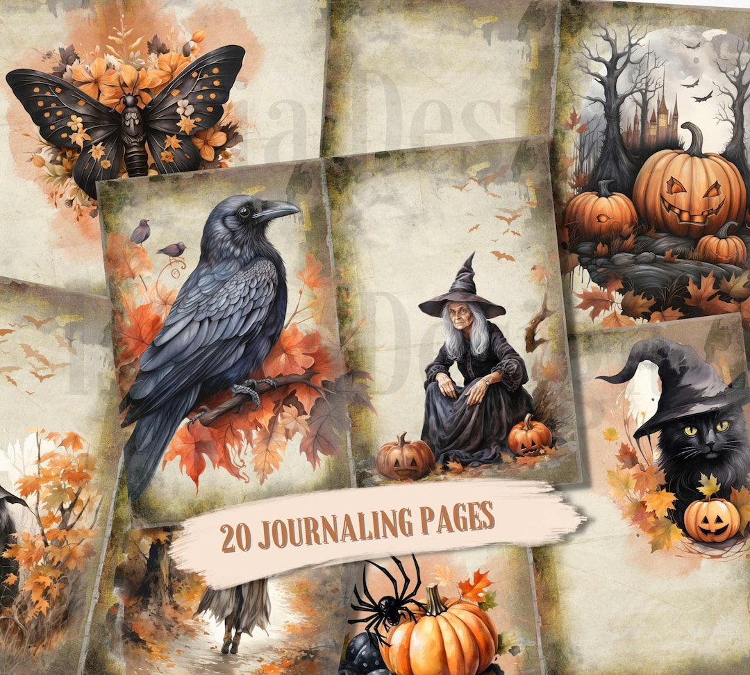 Fall Junk Journal Pages, Witch Journal Printable, Autumn Digital Papers ...