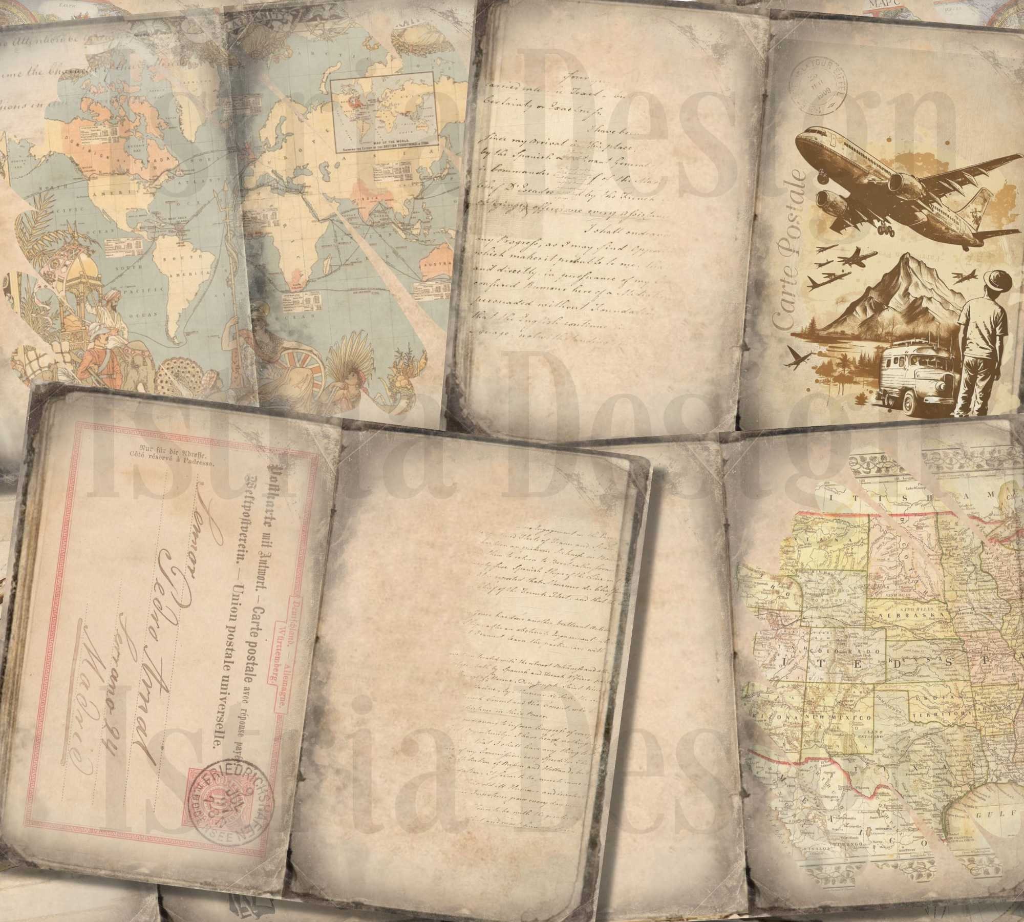 Map Travel Journal, Travel Junk Journal Kit, Map Junk Journal, Vintage ...