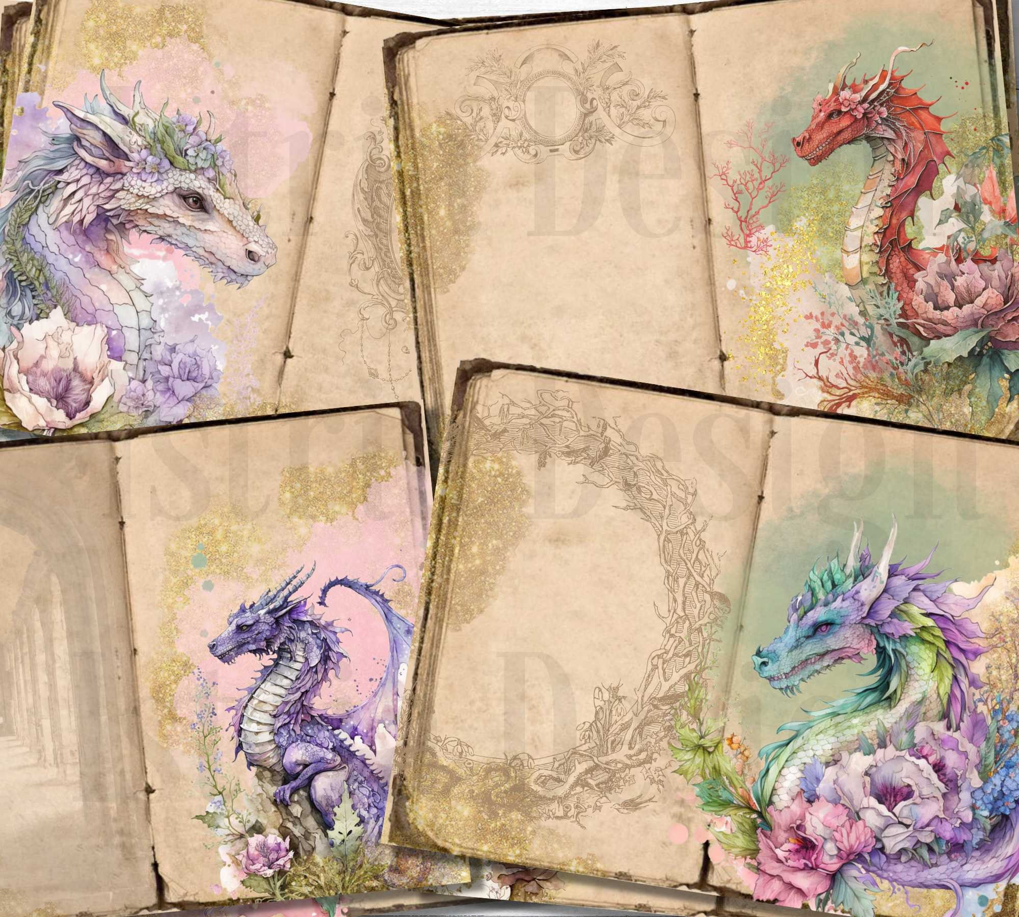 Dragons Junk Journal Kit, Floral Dragon Journaling Pages, Shabby ...
