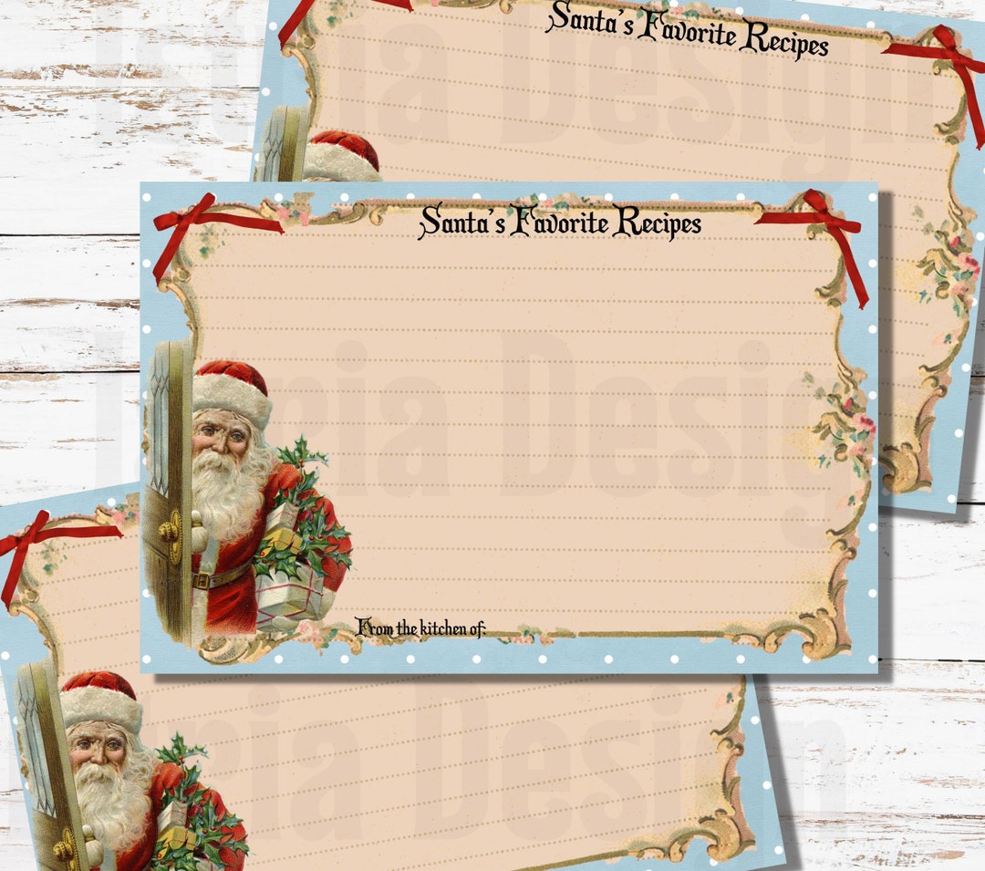 Christmas Recipe Cards Printable, Vintage, Santa, 4x6, Christmas ...