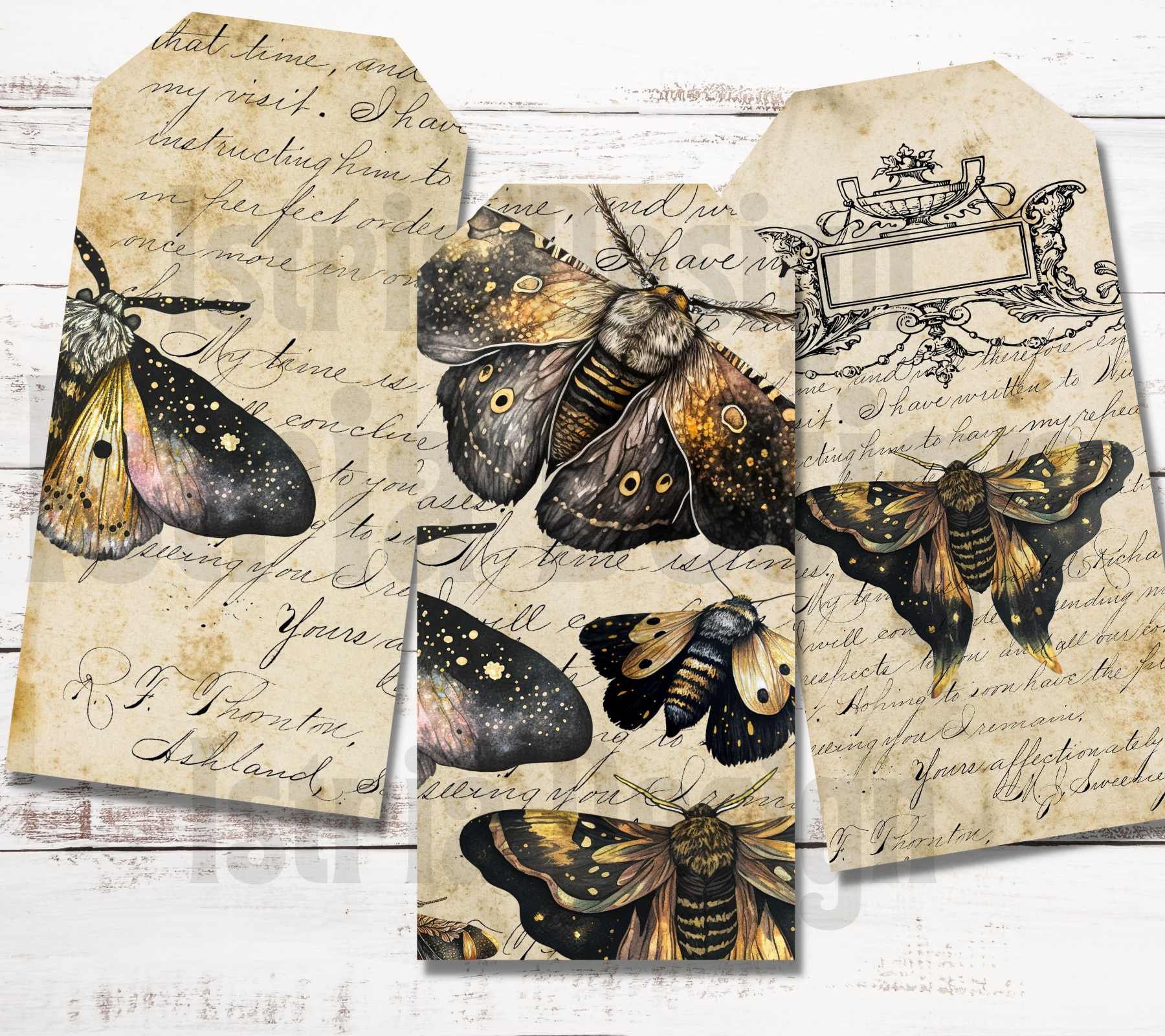 Moth Tags, Vintage Gift Tags, Printable, Vintage Moth Ephemera ...