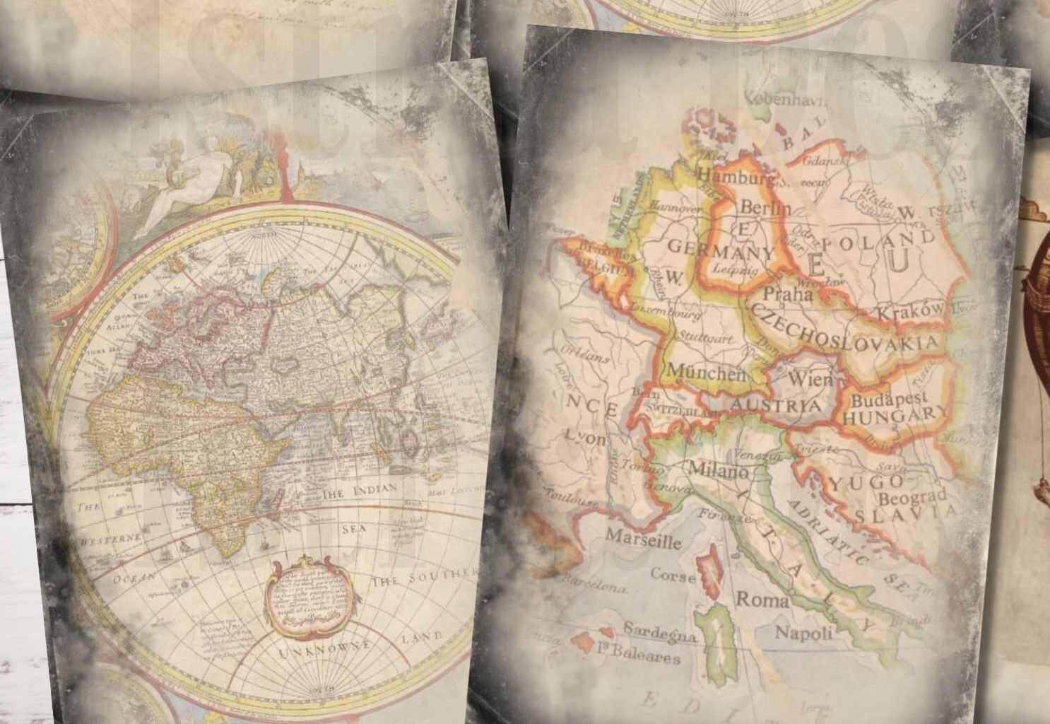 Old Map Printable, Travel Journaling Cards, Vintage Ephemera, ATC Cards ...