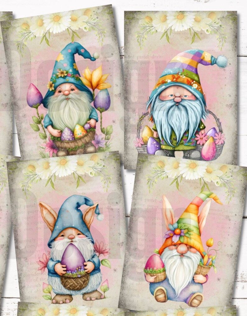 Gnomes Journaling Cards Vintage Easter Printable Easter - Etsy