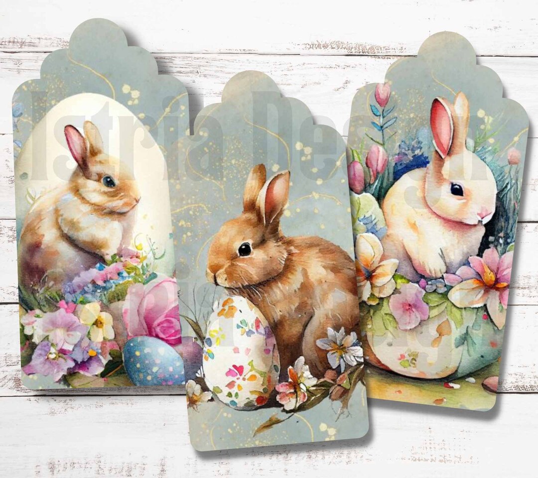Vintage Bunny Gift Tags, Printable Easter Tags, Floral Spring Tag, Junk ...
