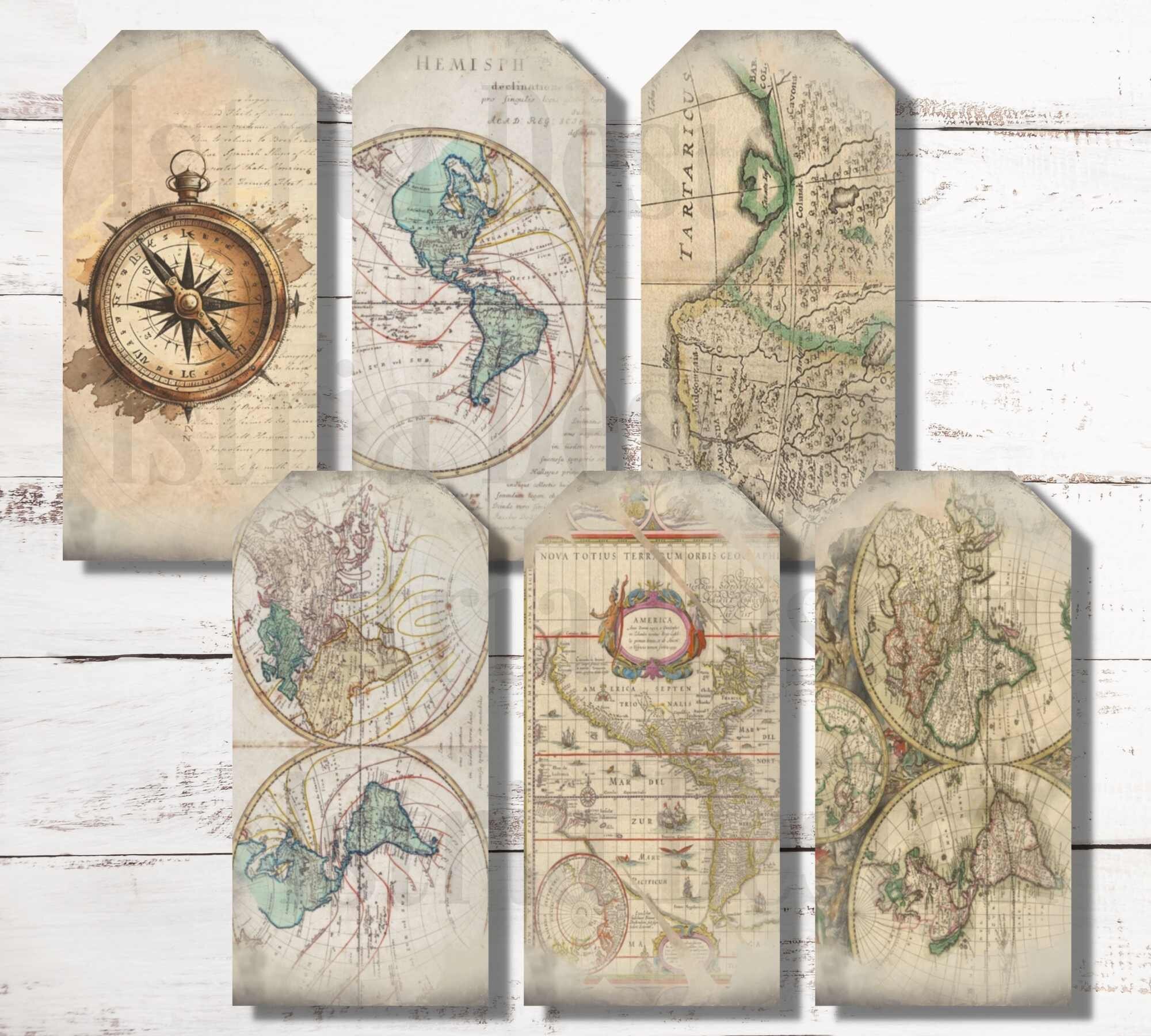 Map Gift Tags Travel Party Favors Antique Maps Journaling - Etsy