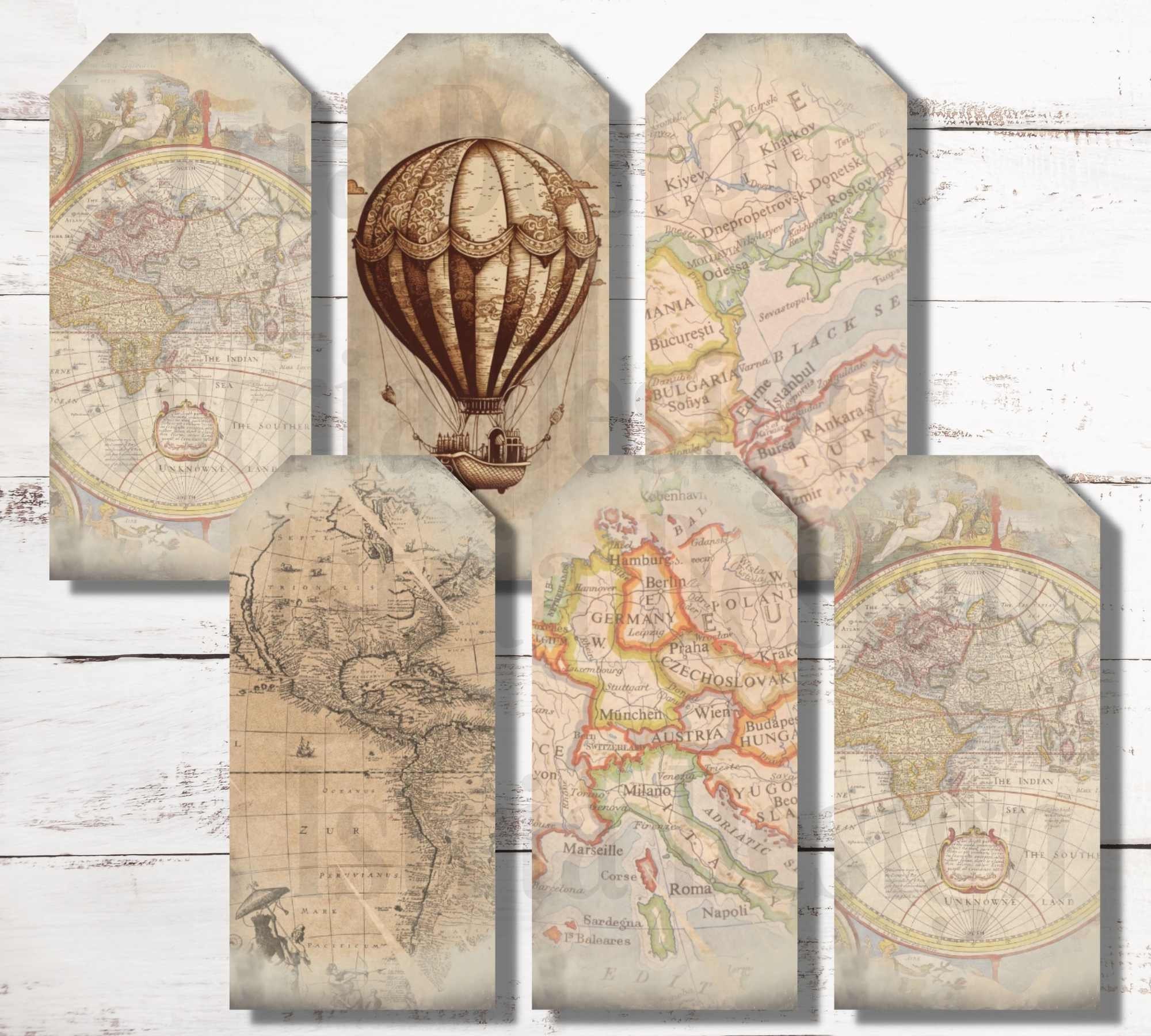 Map Gift Tags Travel Party Favors Antique Maps Journaling - Etsy