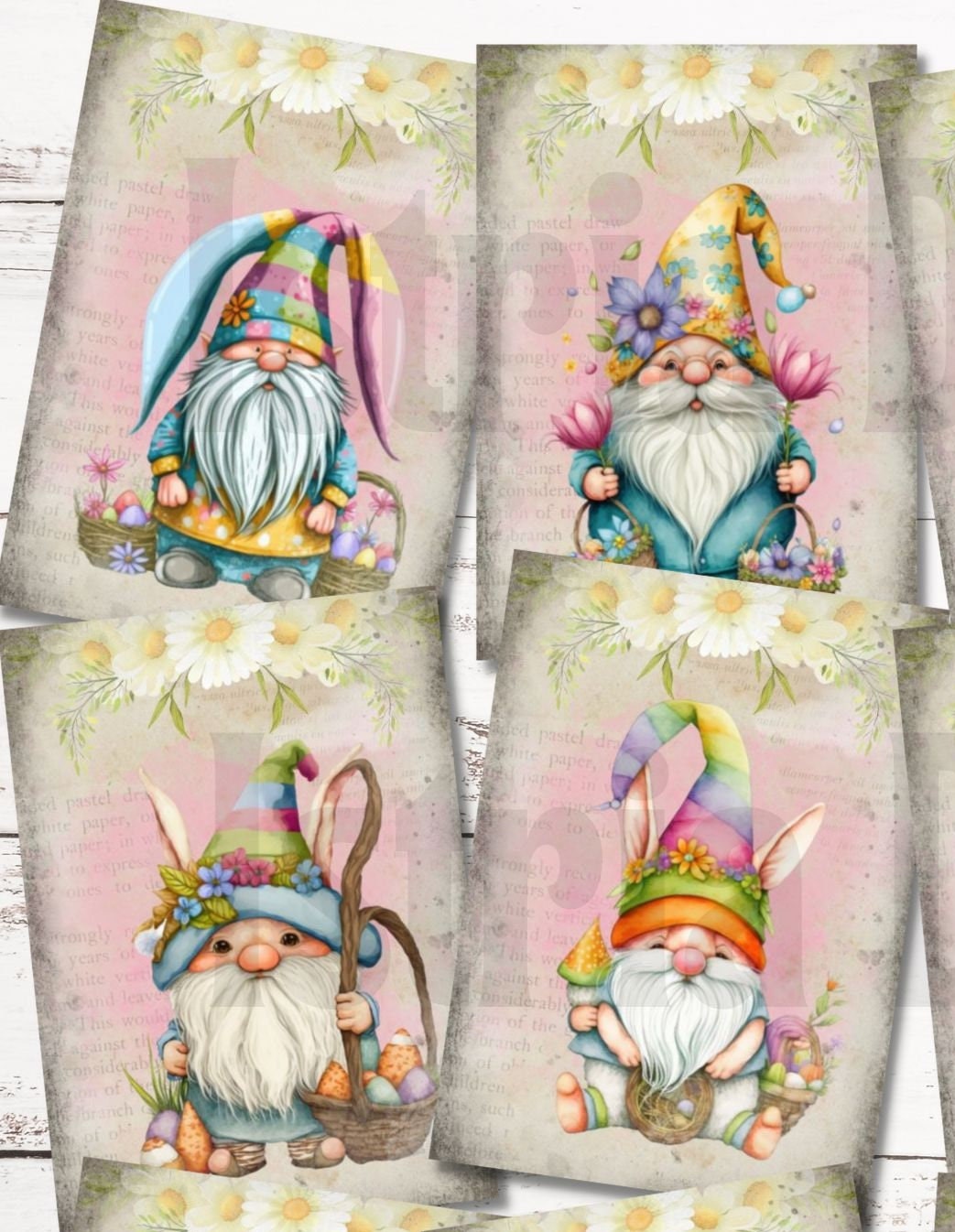 Gnomes Journaling Cards, Vintage Easter Printable, Easter Gnome ATC ...