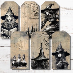 Witch Gift Tags Printable Party Favor Tags Halloween - Etsy