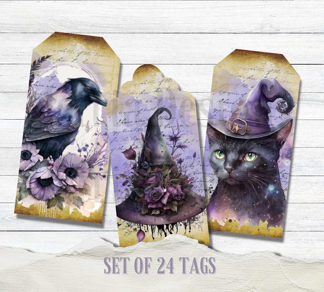 Halloween Party Favor Tags, Witch Gift Tags, Gothic Witch Journaling ...