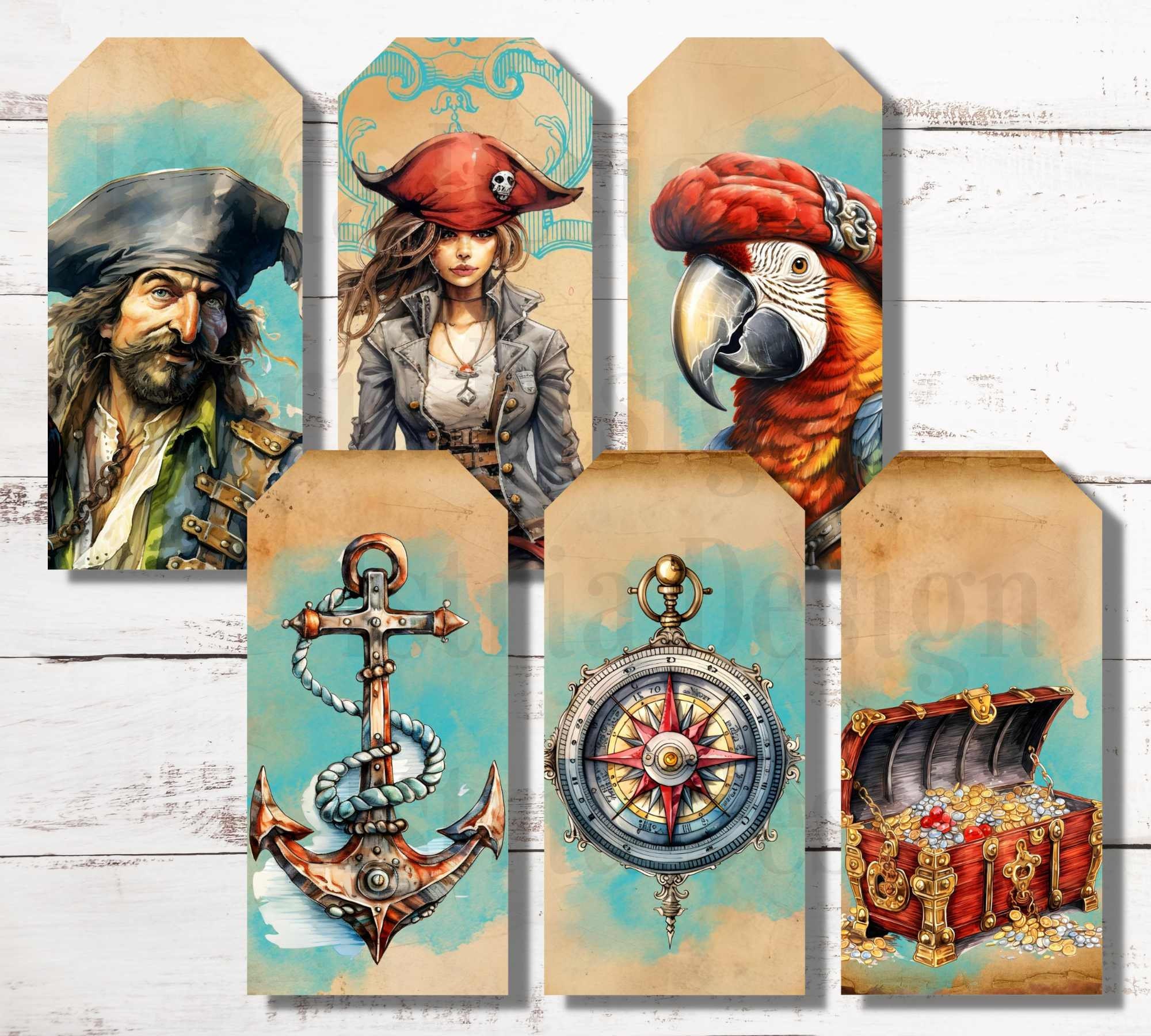 Pirate Gift Tags, Printable Party Favor Tags, Nautical Ephemera ...