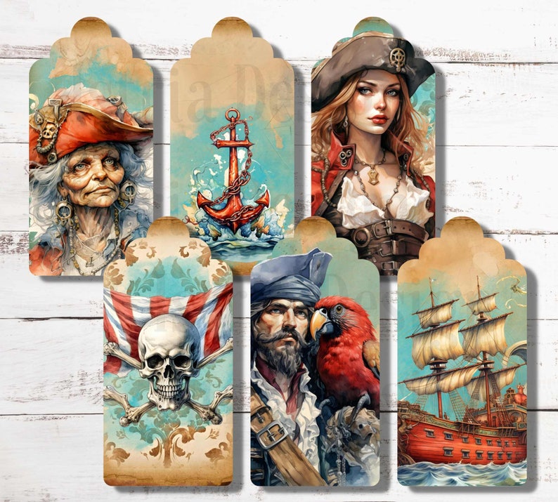 Pirate Gift Tags, Printable Party Favor Tags, Nautical Ephemera ...
