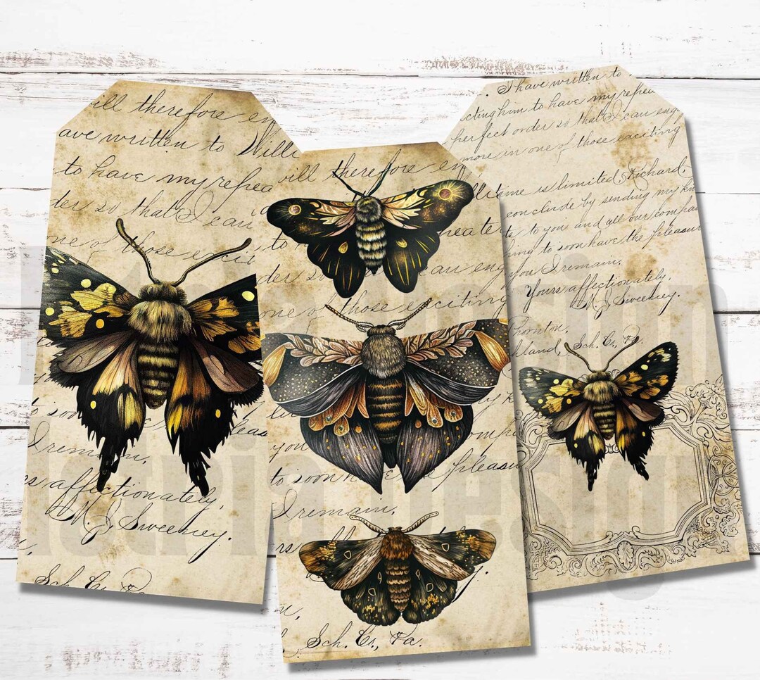 Moth Tags, Vintage Gift Tags, Printable, Vintage Moth Ephemera ...