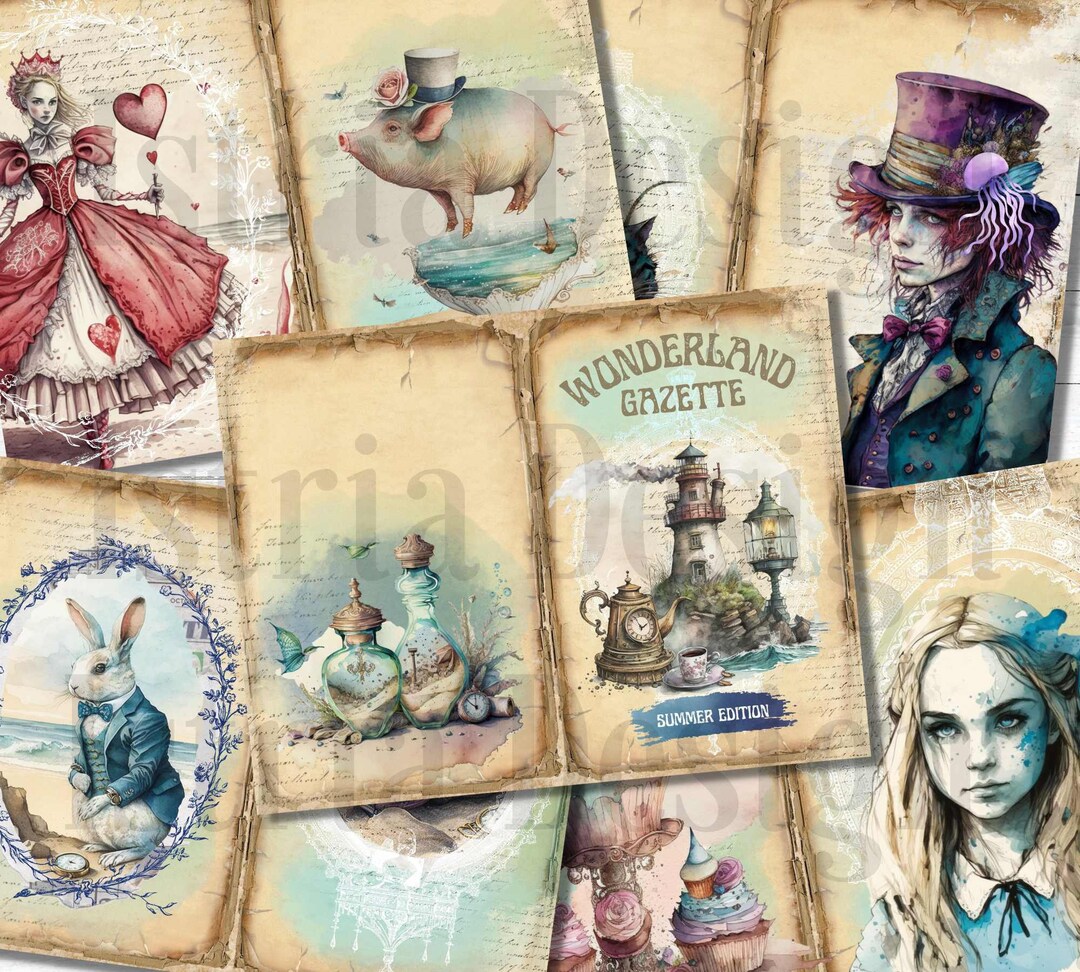 Alice in Wonderland Junk Journal Kit, Summer Junk Journal Pages ...