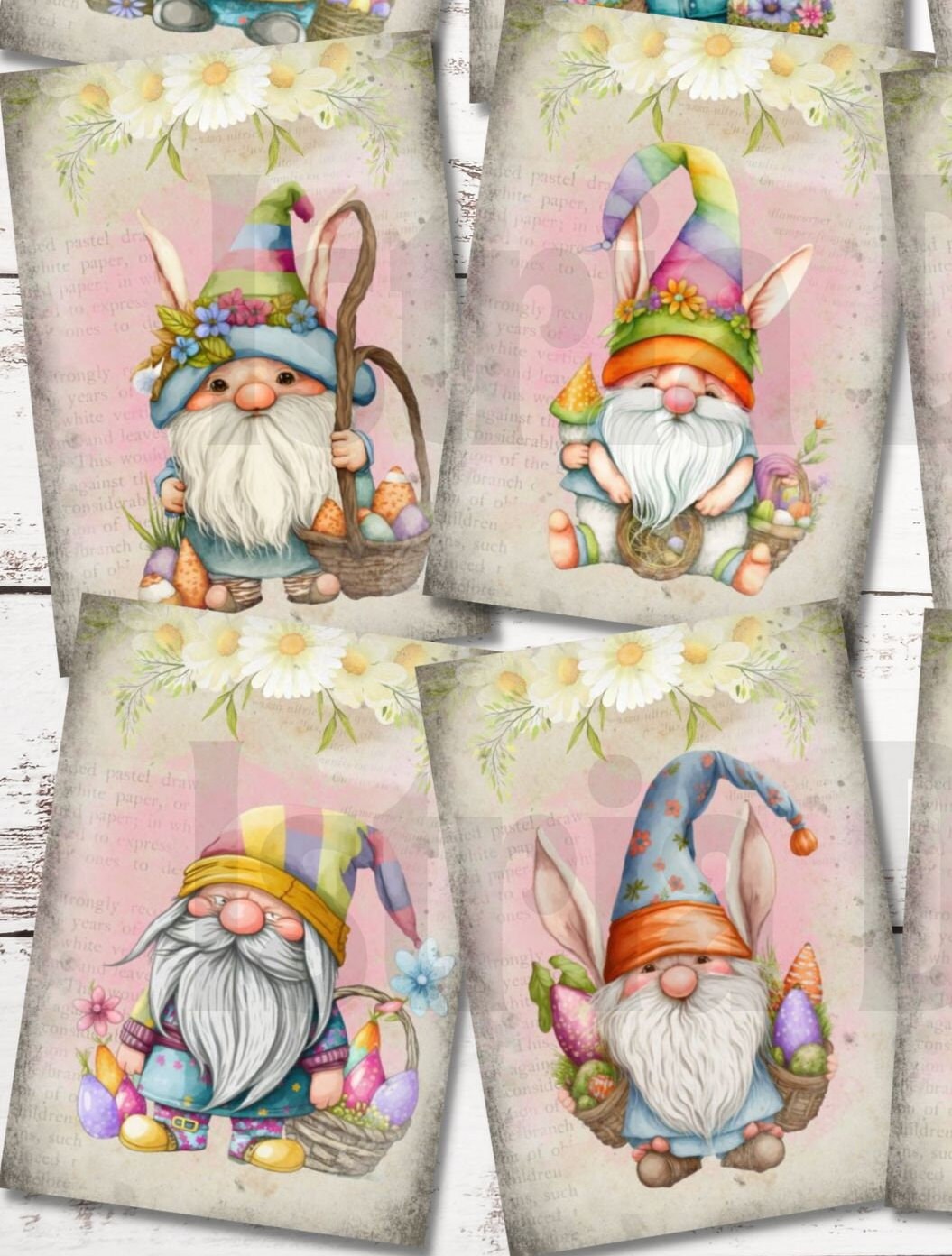 Gnomes Journaling Cards, Vintage Easter Printable, Easter Gnome ATC ...