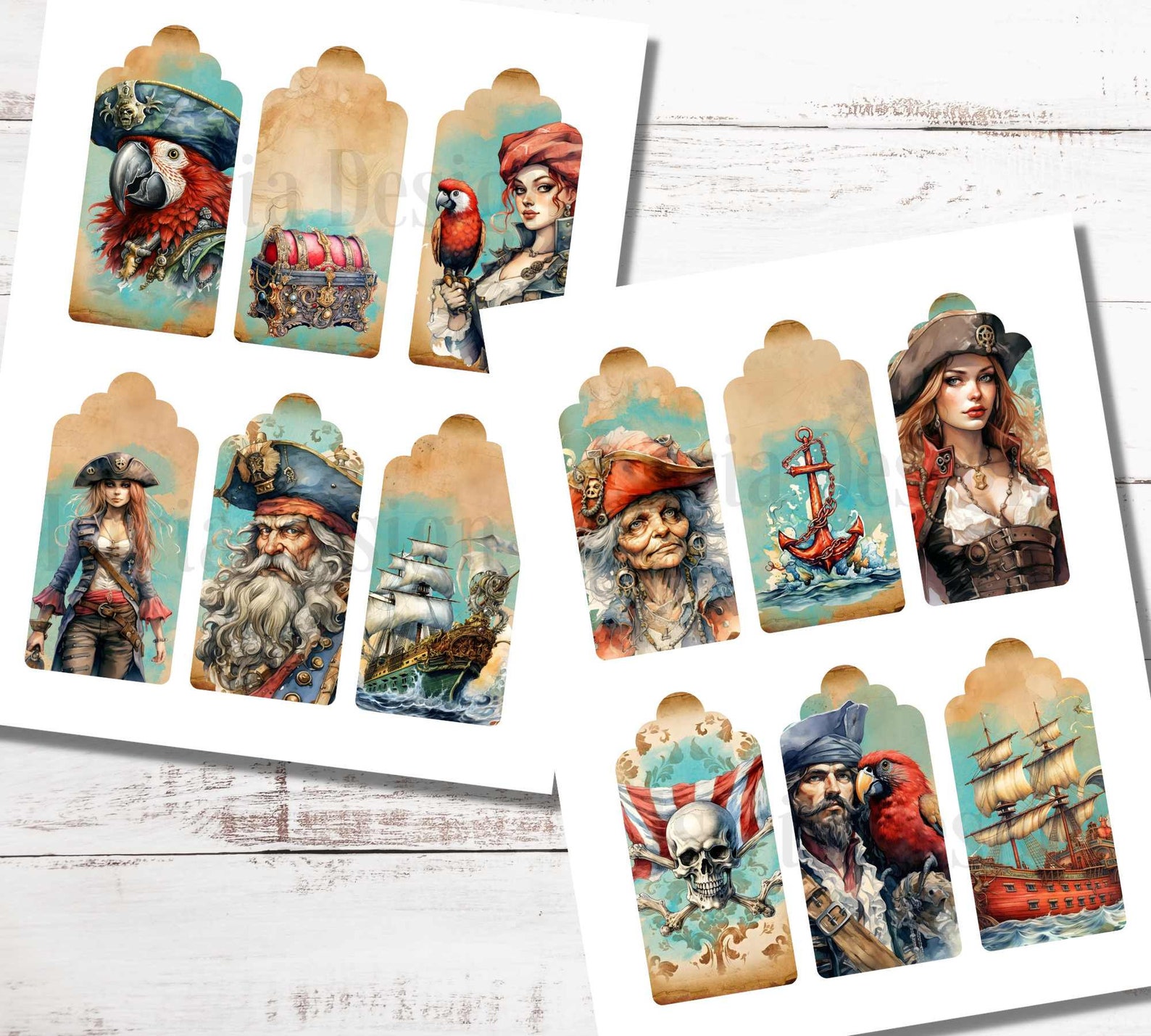 Pirate Gift Tags, Printable Party Favor Tags, Nautical Ephemera ...