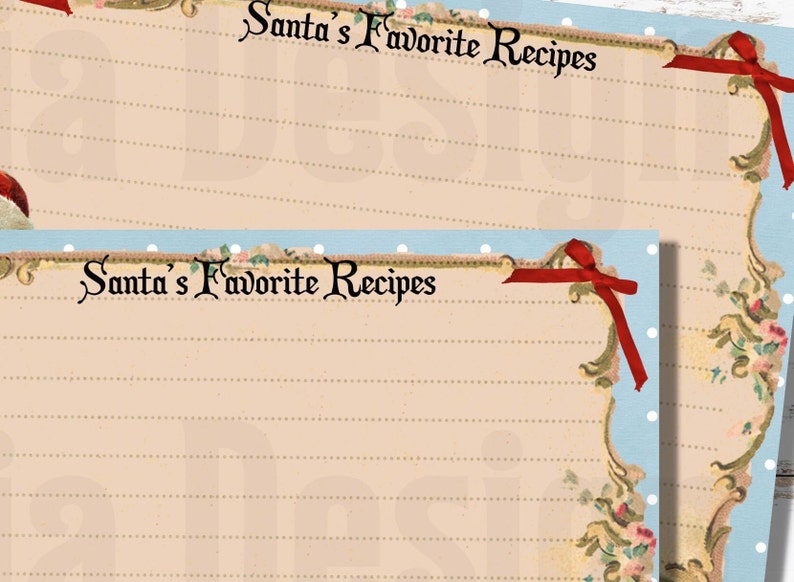 Christmas Recipe Cards Printable, Vintage, Santa, 4x6, Christmas ...