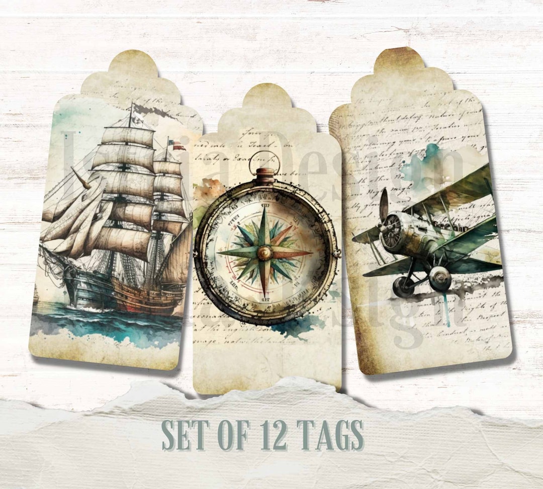 Vintage Travel Tags, Adventure Gift Tags, Printable, Vintage Ephemera ...