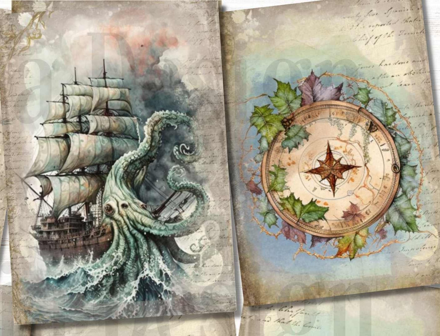 Vintage Pirate Journaling Cards ATC Cards Printable Nautical - Etsy