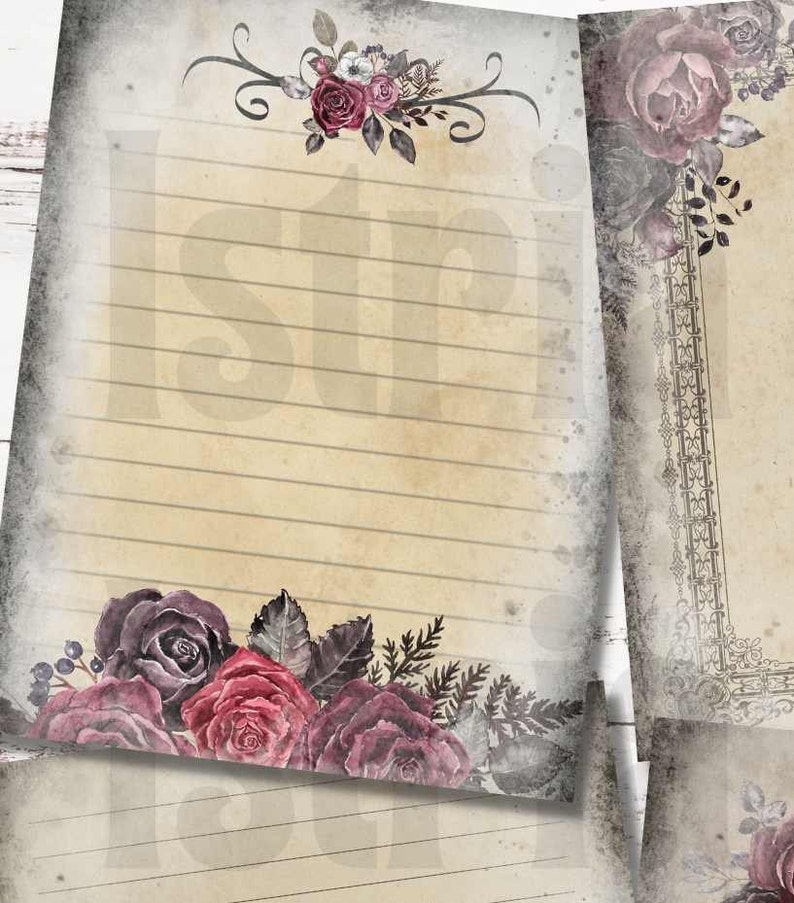 Roses Papers, Antique Lined Paper, Printable Journal, Grimoire Pages ...