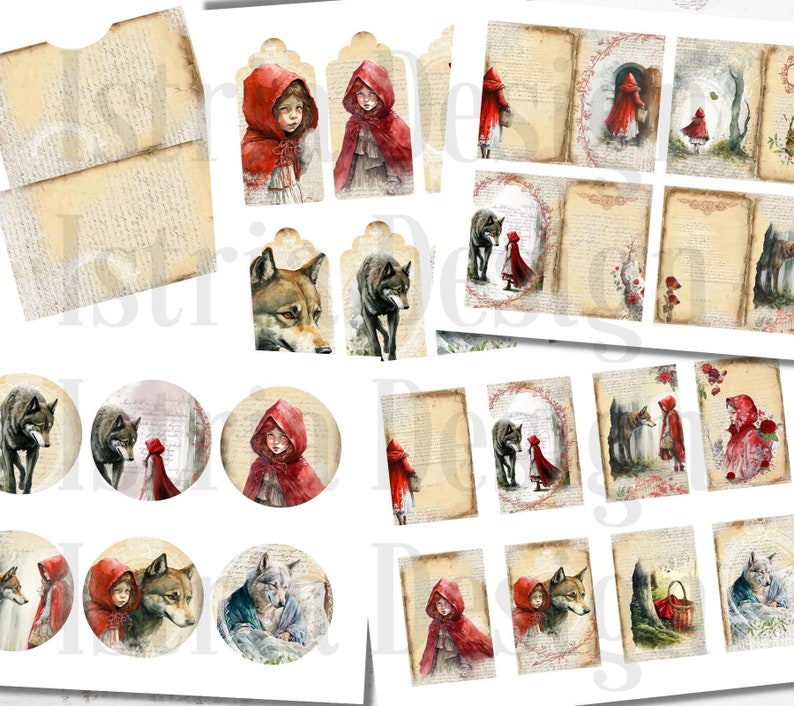Little Red Riding Hood Printable Junk Journal Kit, Vintage Scrapbook ...