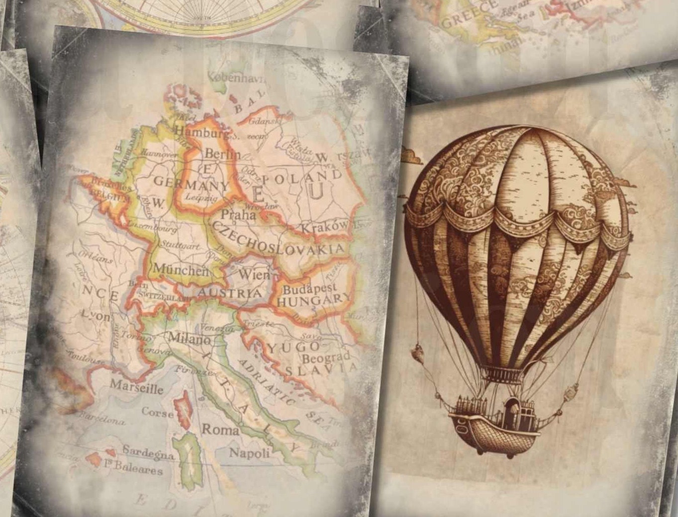 Old Map Printable, Travel Journaling Cards, Vintage Ephemera, ATC Cards ...