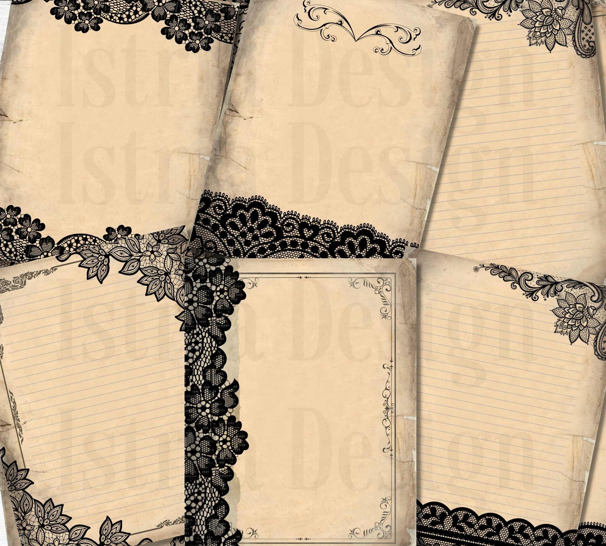 Black Lace Journaling Pages, Printable, Vintage Papers, Digital, Junk ...