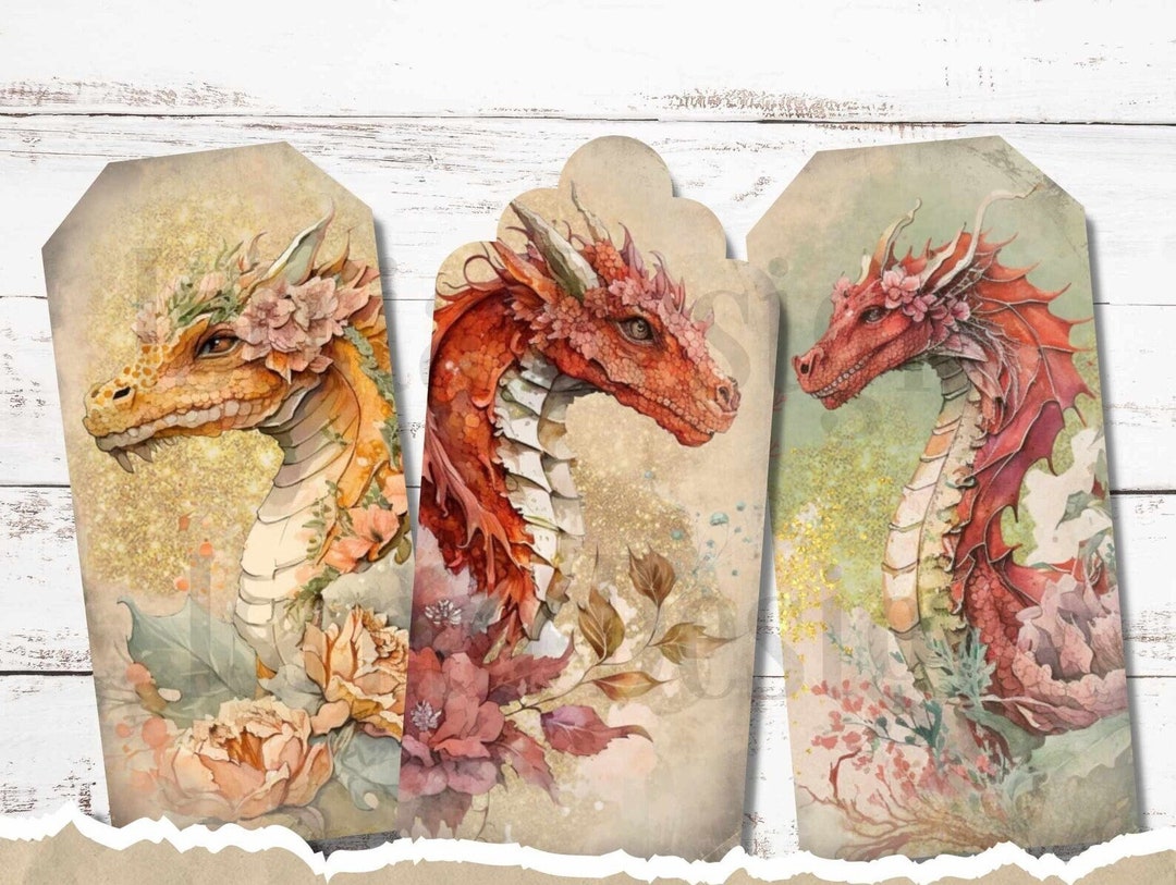 Shabby Dragons Tags, Fairytale Party Favor Tags, Fantasy Gift Tags ...
