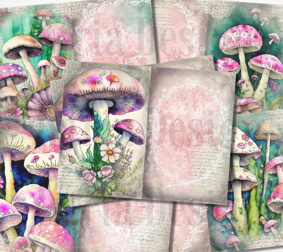Mushrooms Journaling Pages, Shabby Pink Mushroom Ephemera, Vintage ...