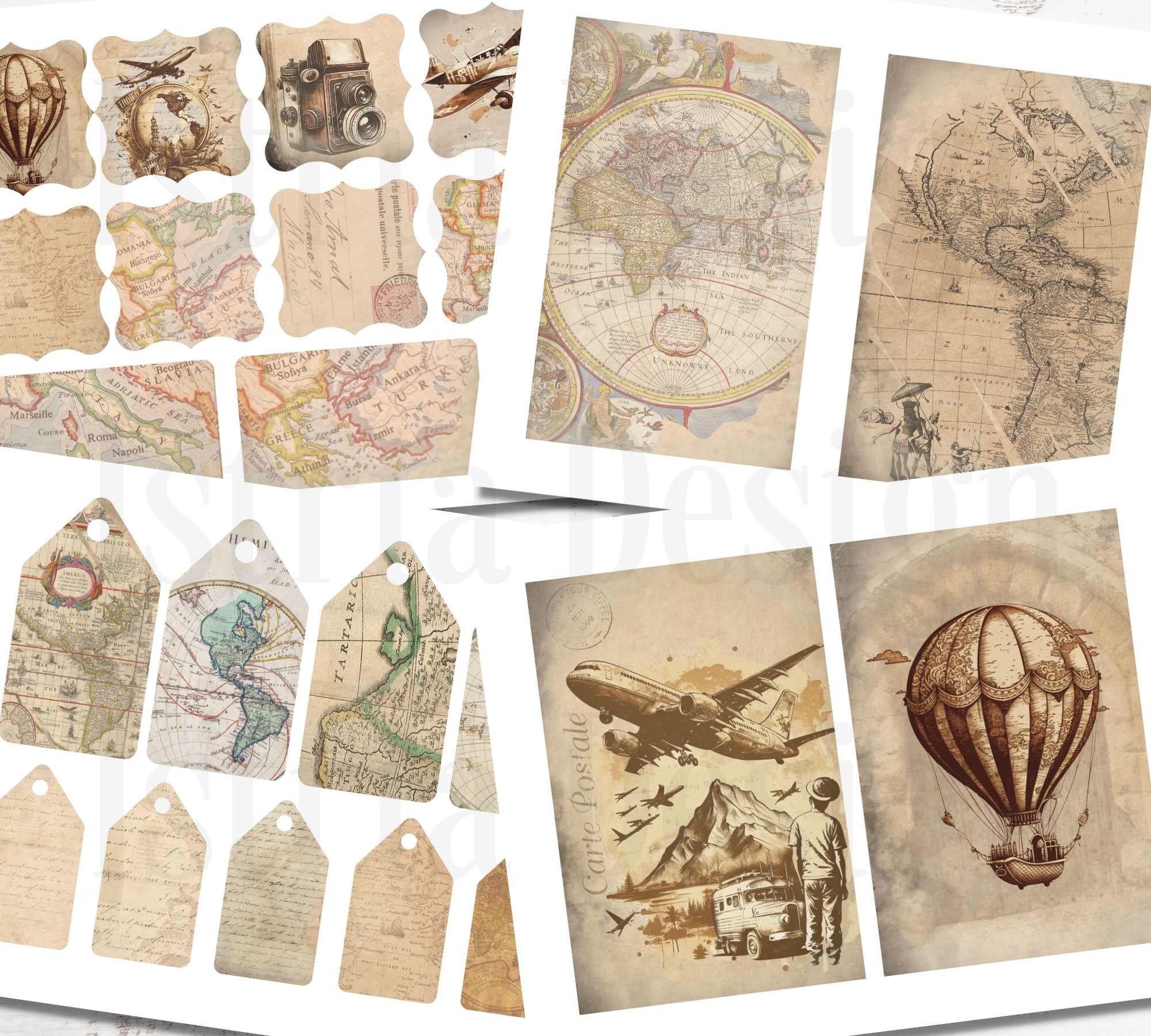 Map Travel Journal, Travel Junk Journal Kit, Map Junk Journal, Vintage ...