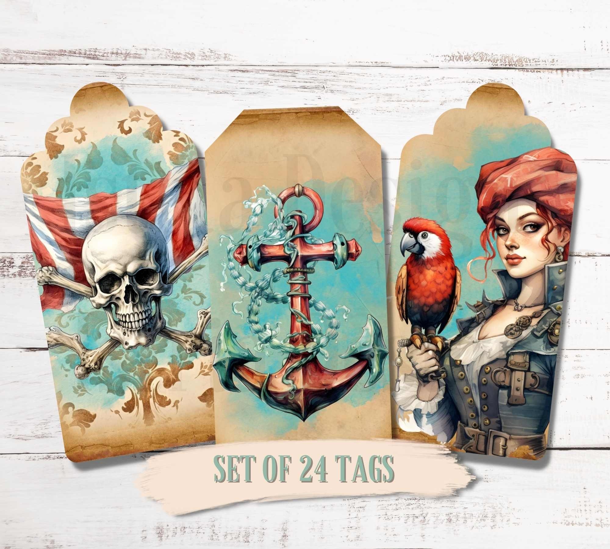 Pirate Gift Tags, Printable Party Favor Tags, Nautical Ephemera ...