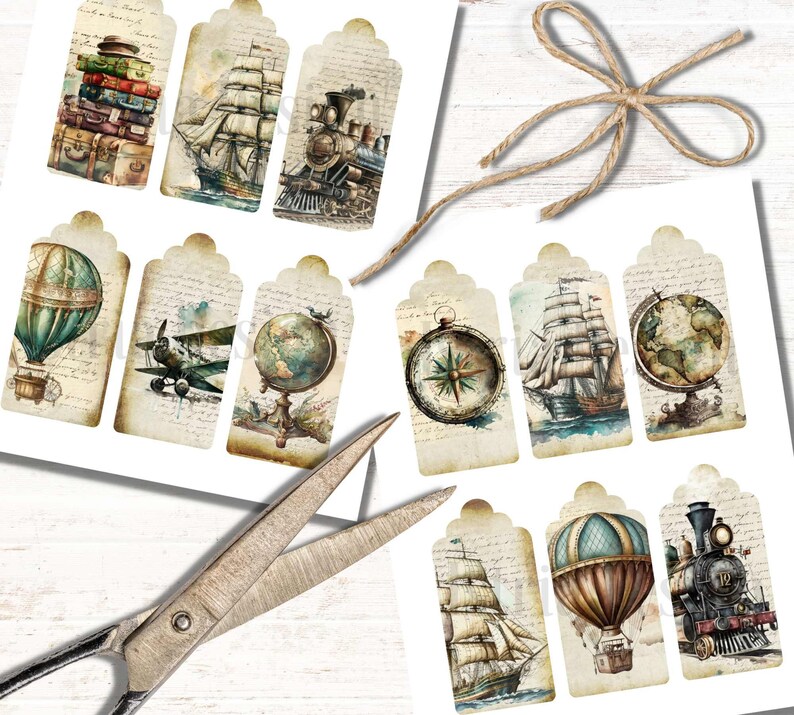 Vintage Travel Tags, Adventure Gift Tags, Printable, Vintage Ephemera ...