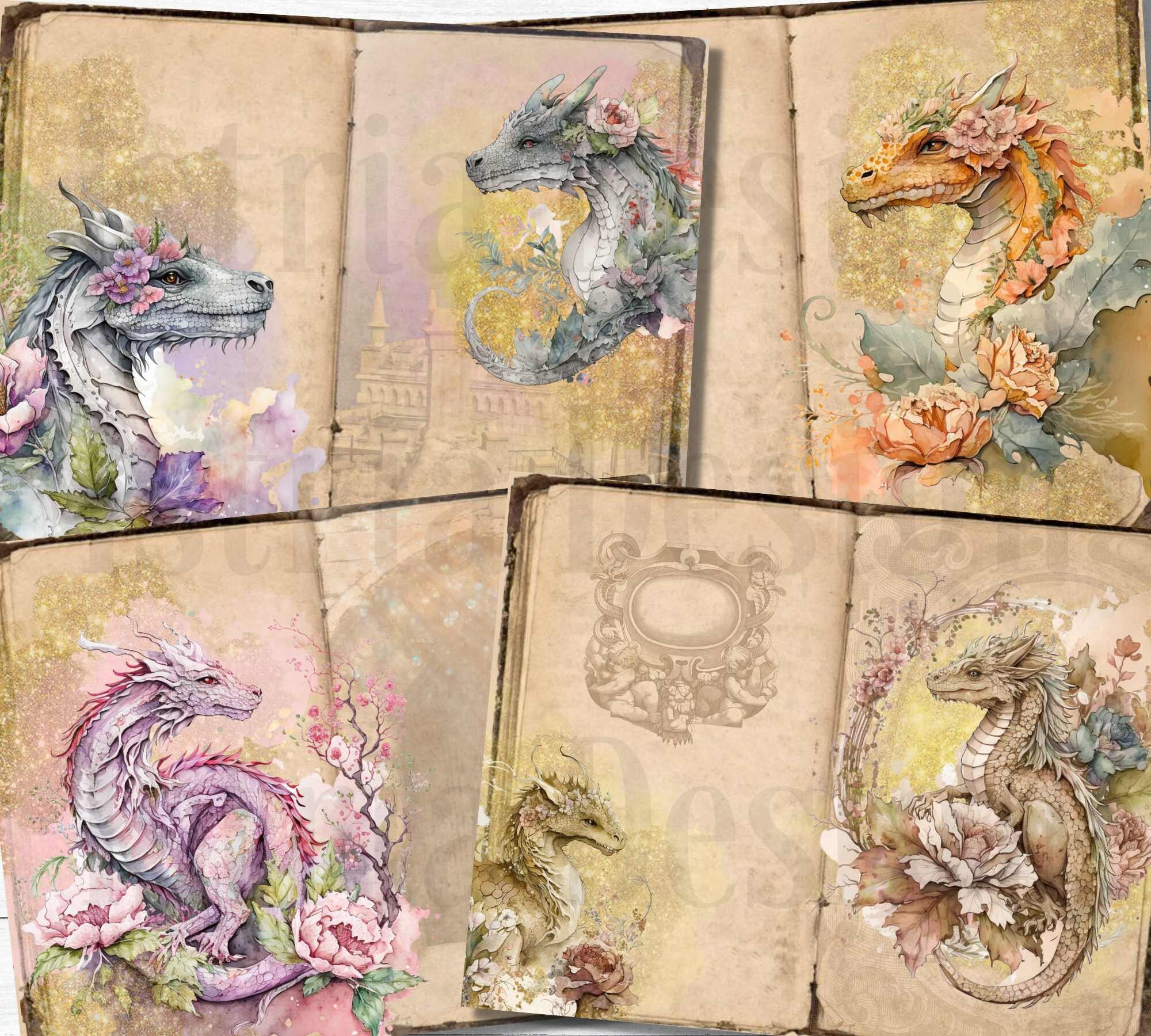 Dragons Junk Journal Kit, Floral Dragon Journaling Pages, Shabby ...