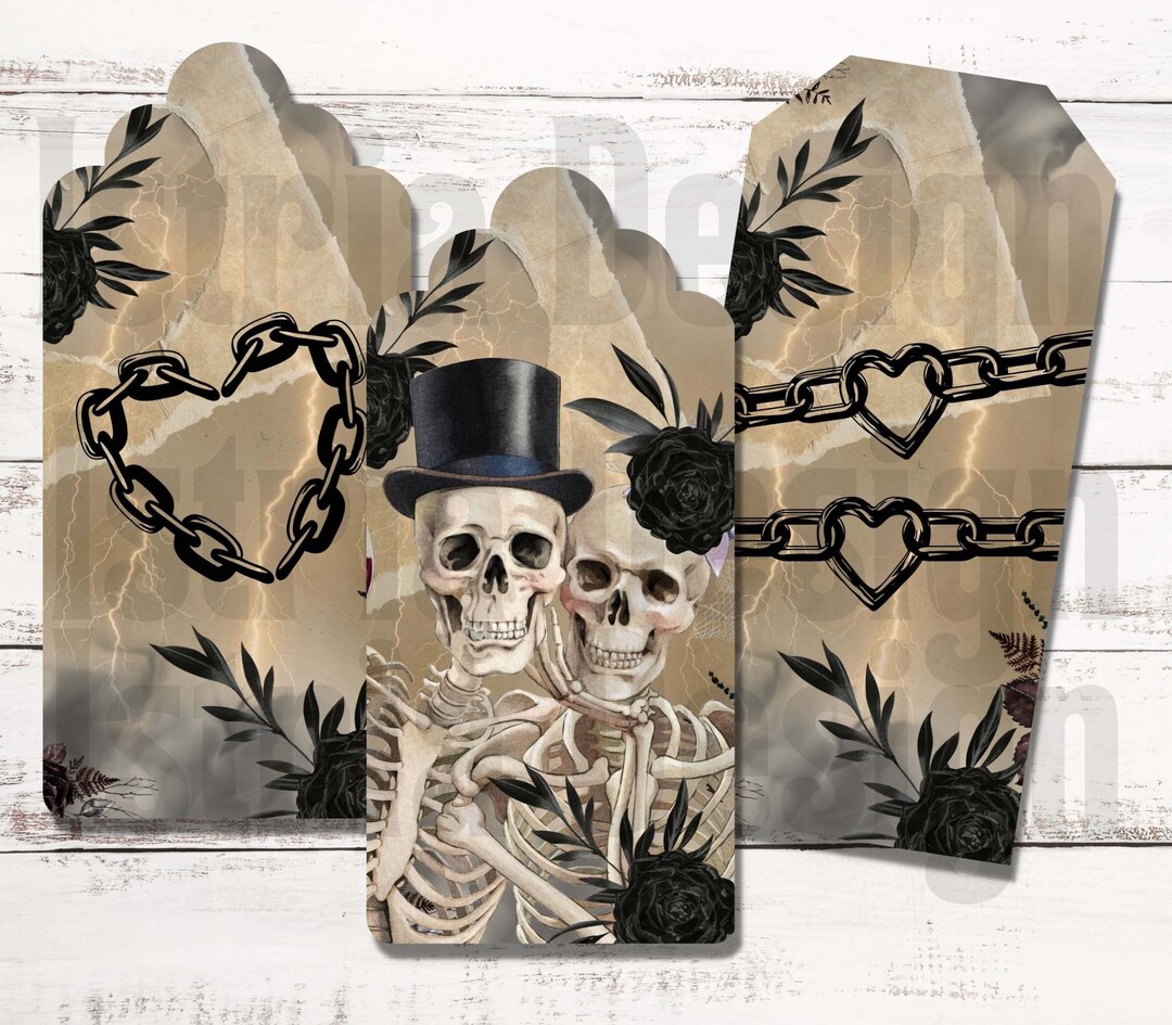 Goth Valentine Tags, Printable, Gothic Love Gift Tags, Skeleton Couple ...