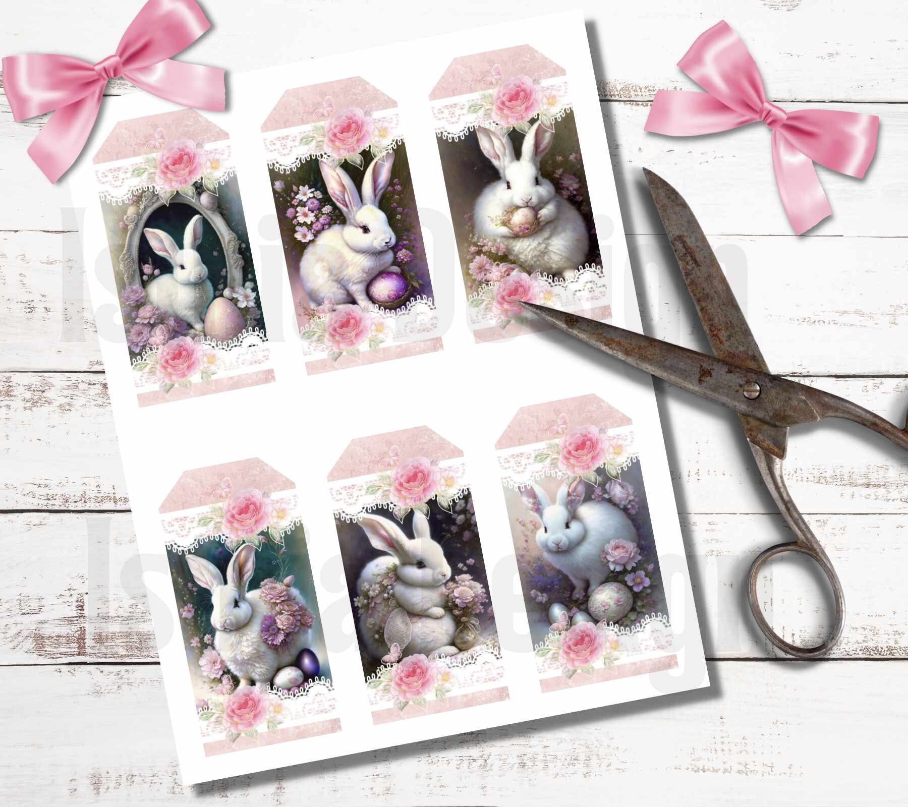 Vintage Bunnies Gift Tags, Shabby Pink Easter Tags, Printable ...
