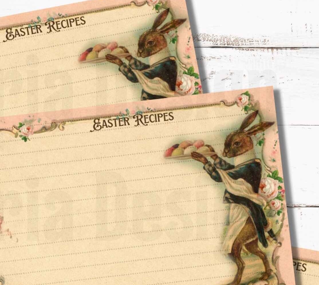 Printable Easter Recipe Cards, Easter Rabbit Cards, Vintage Easter ...