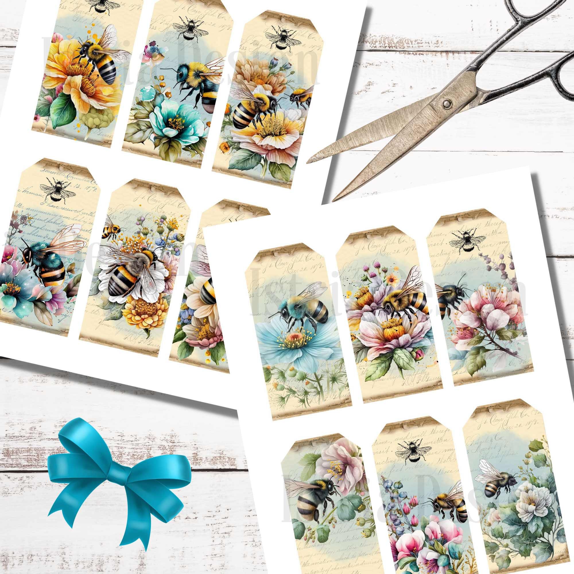 Watercolor Bees Tags, Floral Gift Tags, Spring Party Favor Tags ...