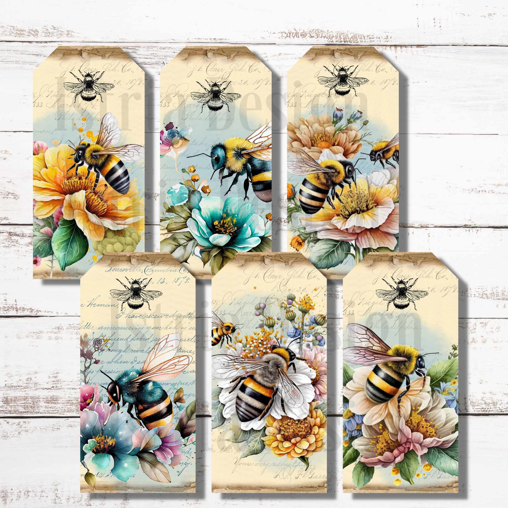 Watercolor Bees Tags, Floral Gift Tags, Spring Party Favor Tags ...
