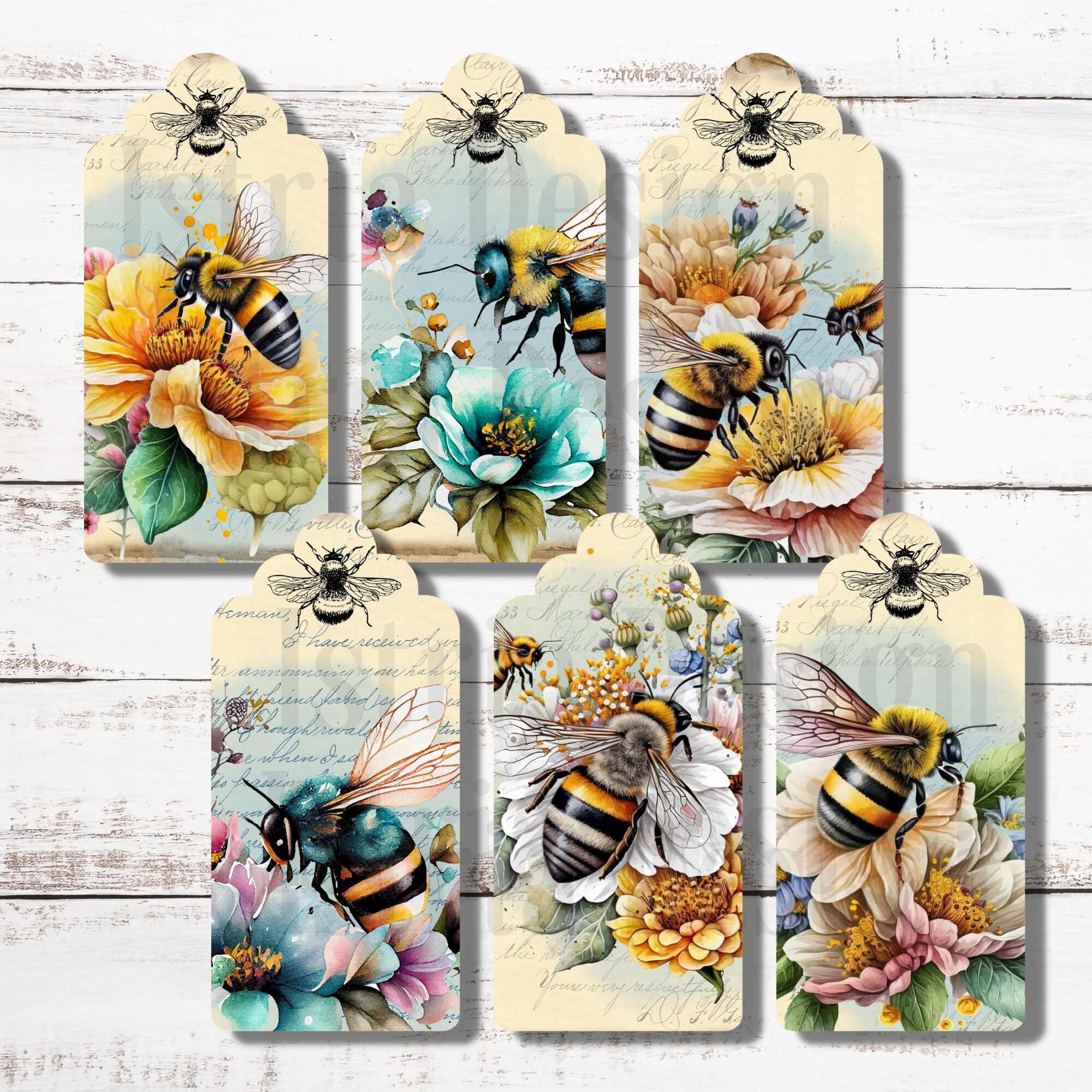 Watercolor Bees Tags, Floral Gift Tags, Spring Party Favor Tags ...