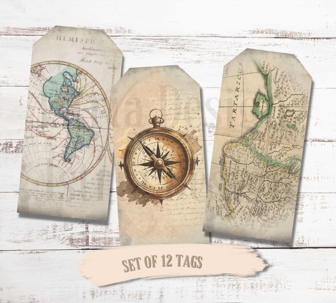 Map Gift Tags, Travel Party Favors, Antique Maps, Journaling Tags ...