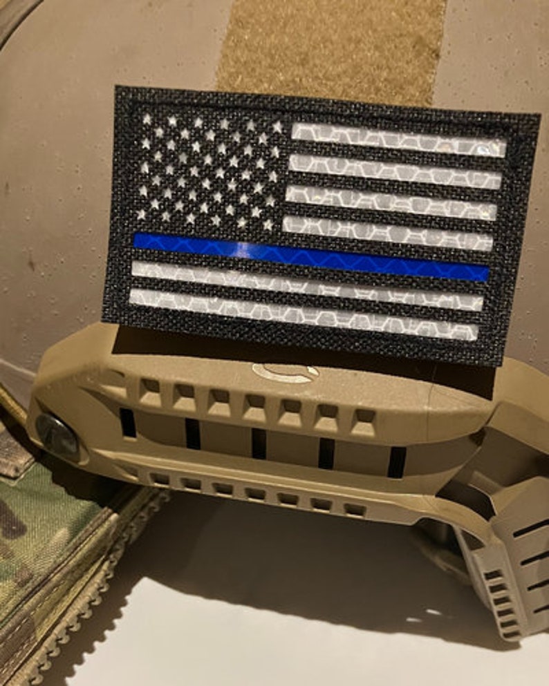 Police Thin Blue Line Reflective Flag Patch 3.5 X 2 Reflective Blue and ...