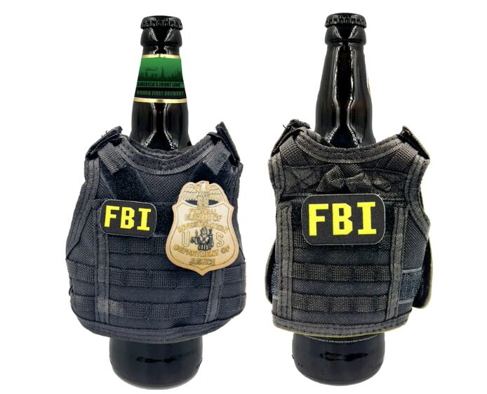 FBI Tactical Beverage Bottle or Can Cooler Vest Removable Patches Gift ...