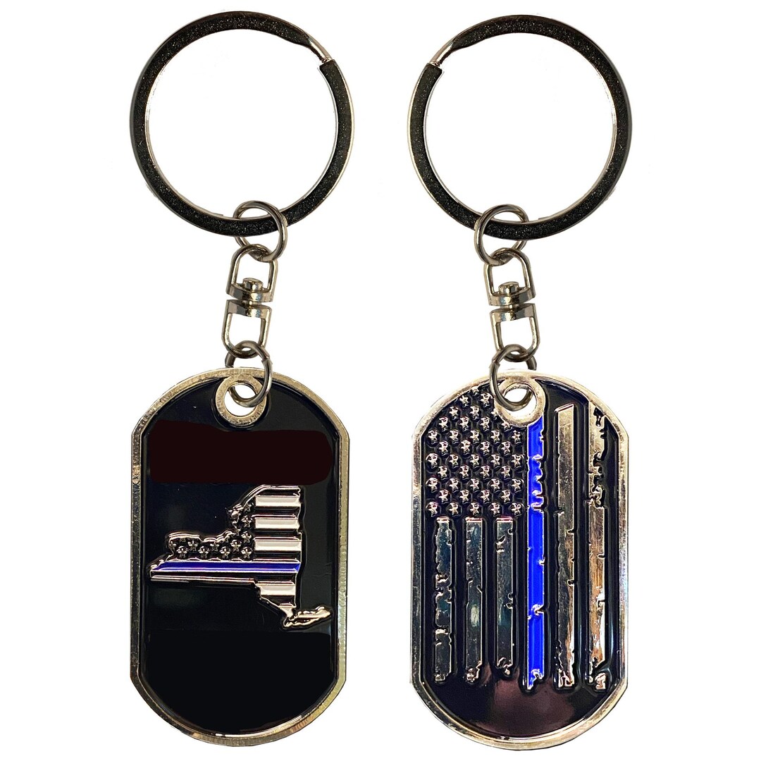 New York Thin Blue Line Challenge Coin Dog Tag Keychain NYPD Hold the ...