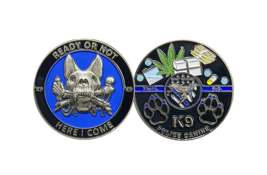 Police K9 Challenge Coin Canine Unit Saint Michael Thin Blue Line ...