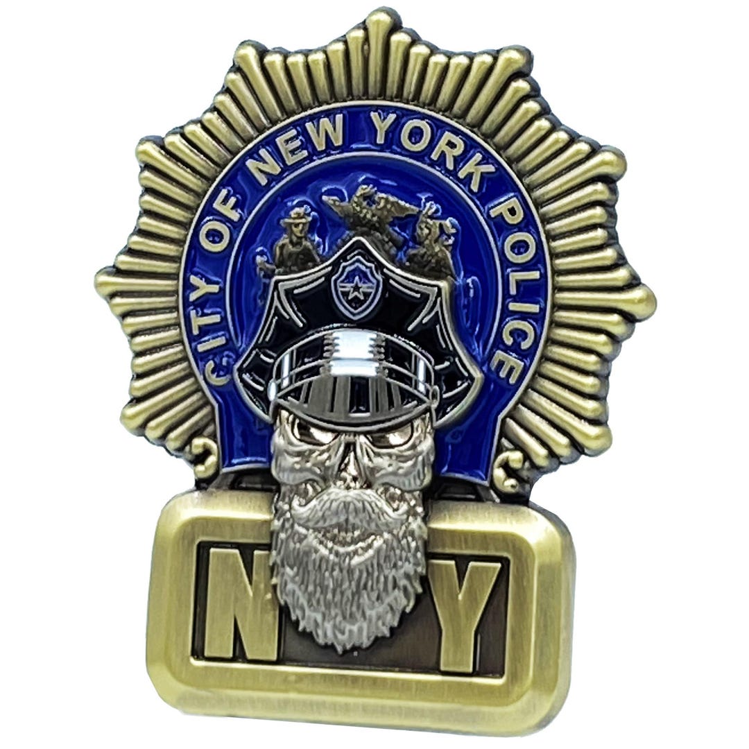 NYPD Detective Beard Gang Skull Challenge Coin Thin Blue Line Back the ...