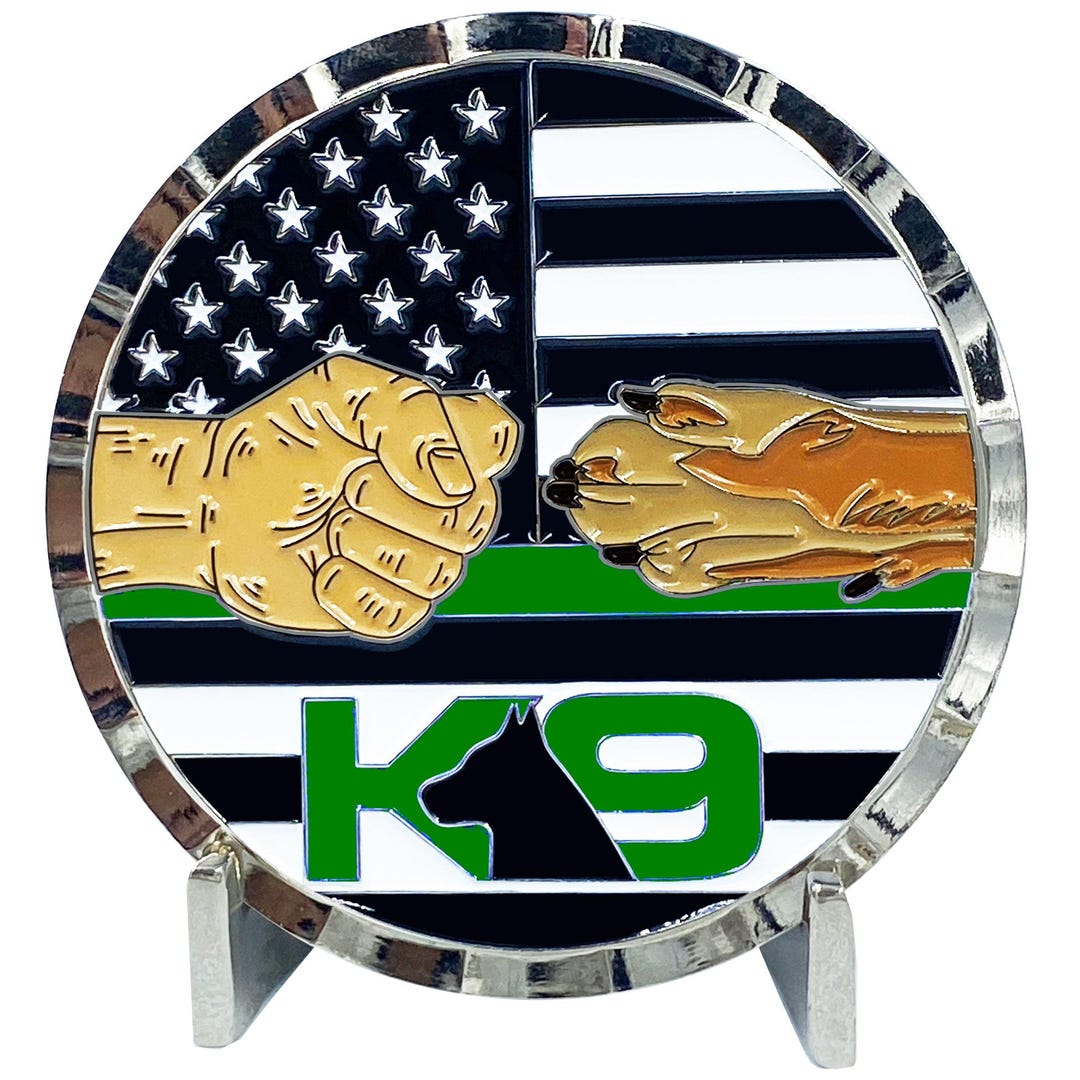 K9 Police Thin Green Line Challenge Coin Fist Paw Bump CBP Border ...