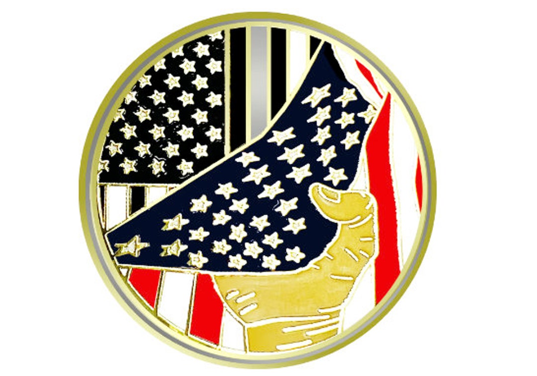 Thin Gray Line American Flag Lapel Pin Hand Pulling Down Gift for CO ...
