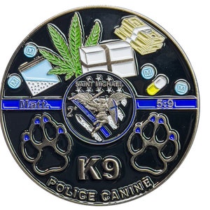 Police K9 Challenge Coin Canine Unit Saint Michael Thin Blue Line ...