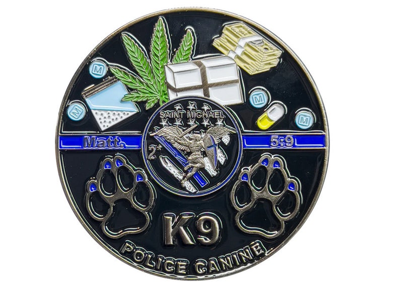 Police K9 Challenge Coin Canine Unit Saint Michael Thin Blue Line ...